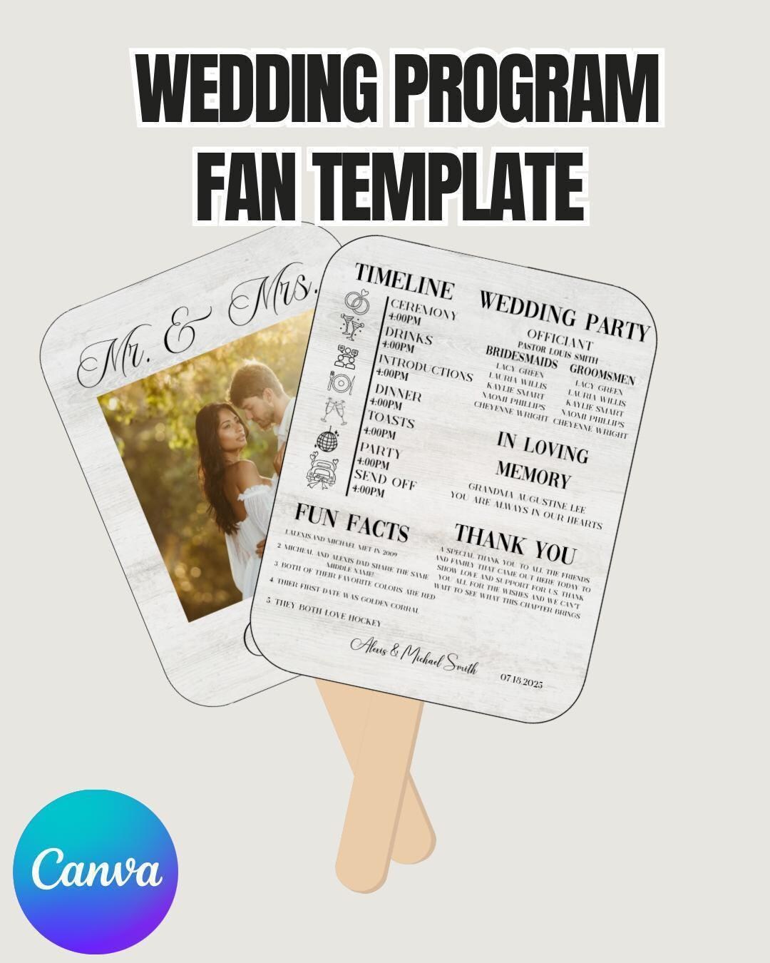 Editable Wedding Program Fan Template - Printable Ceremony Timeline ...