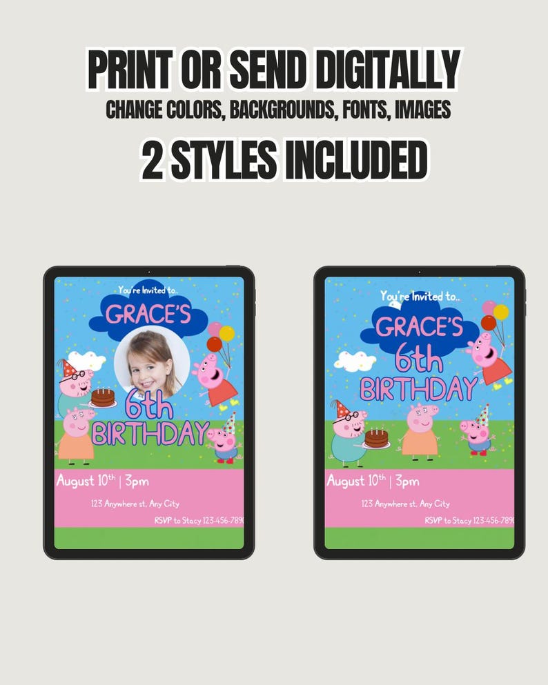 Editable Peppa Pig Birthday Inspired Invitation | Canva Template ...
