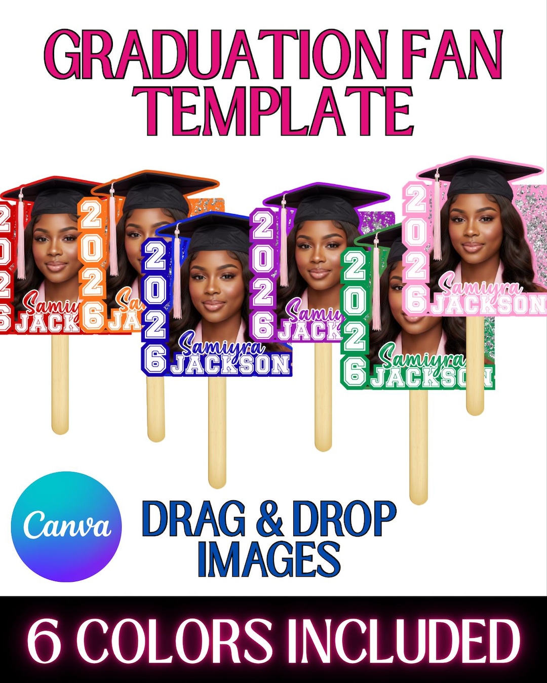 Graduation Fan Template Multiple Colors Printable Fan Editable Canva