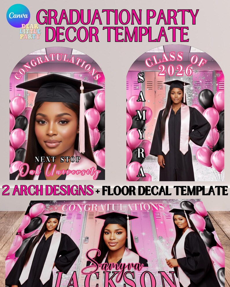 Graduation Party Decor, Editable Arch Backdrop + Floor Decal, Canva ...