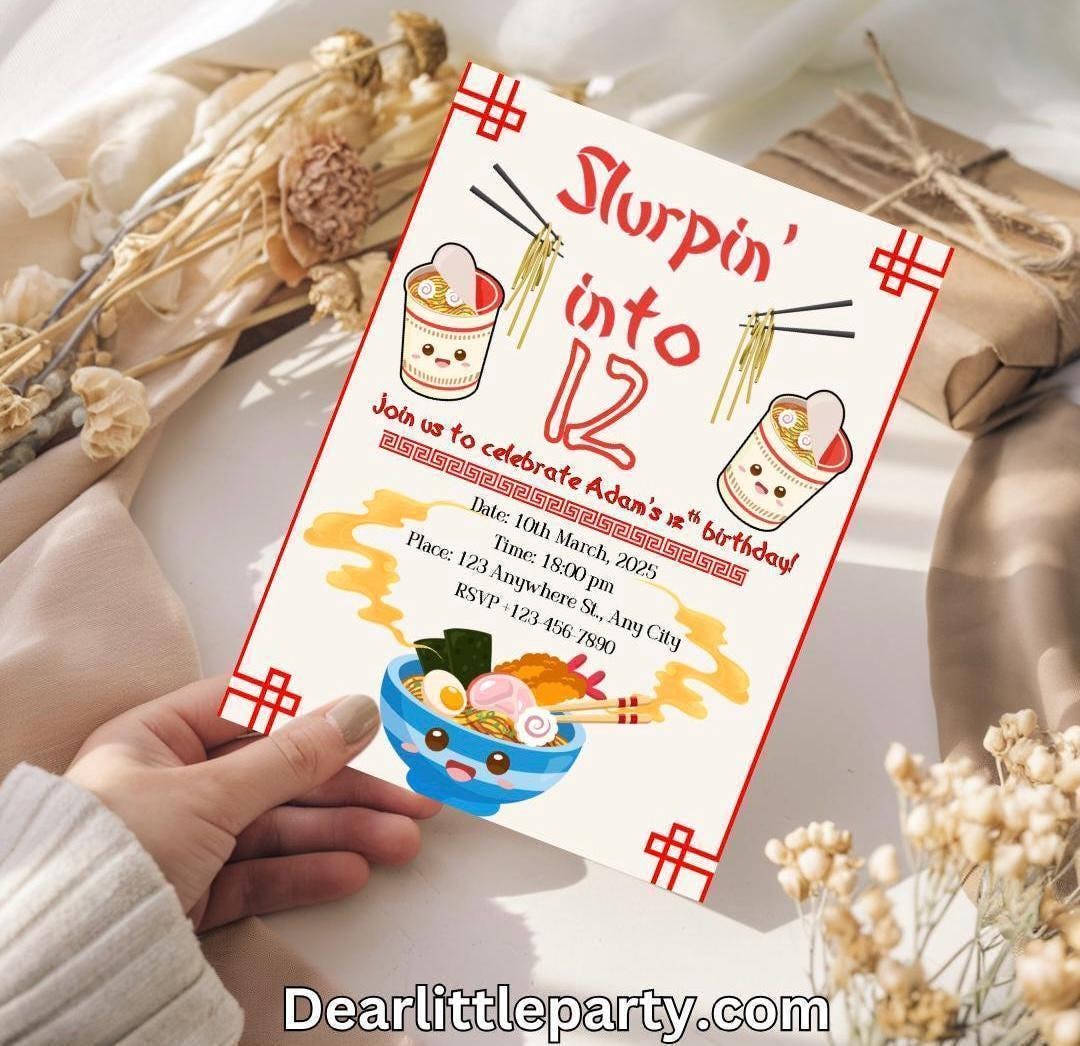 Ramen Birthday Invitation - Kawaii Noodle Party Invite Instant Download ...
