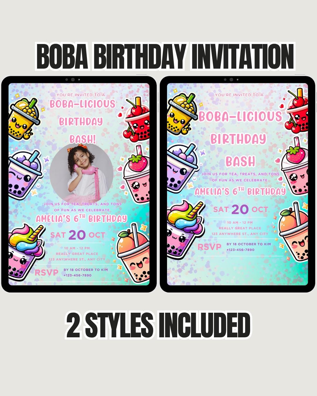 Boba Birthday Invitation Editable Template – Cute Kawaii Boba Tea Party ...