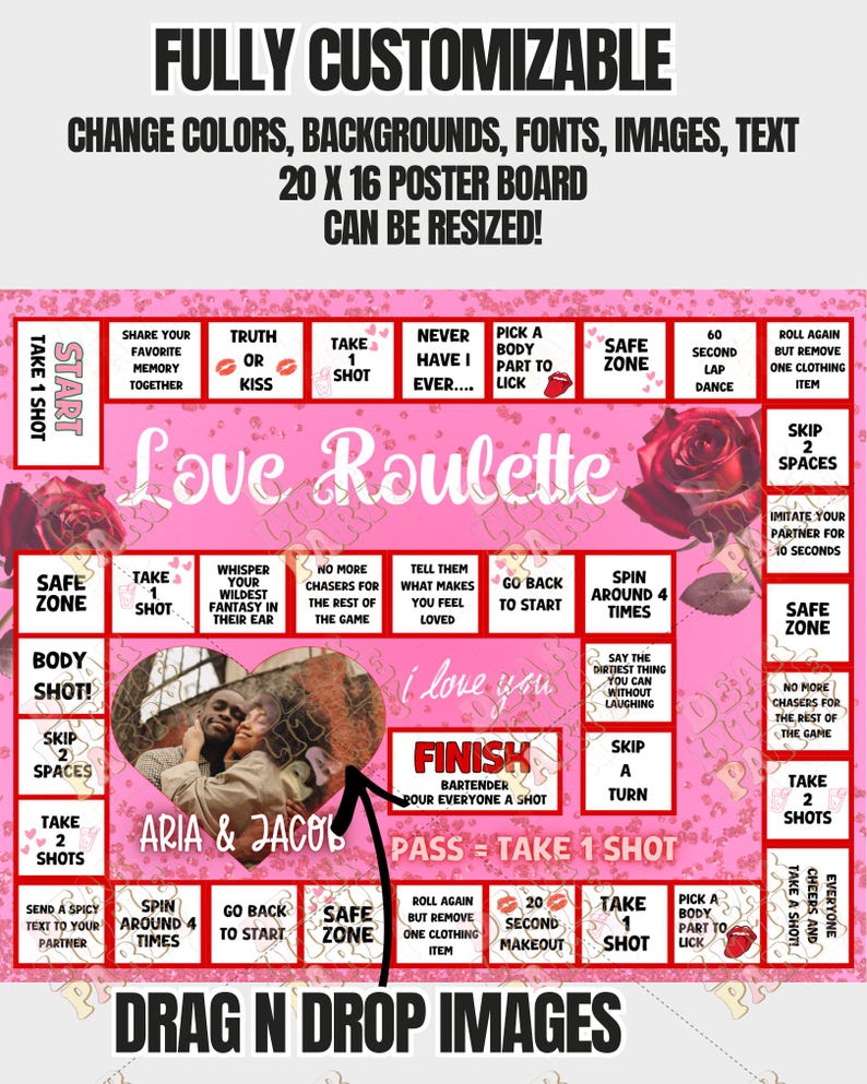 Valentine's Day Drinking Game Board Template | Love Roulette, Couples ...