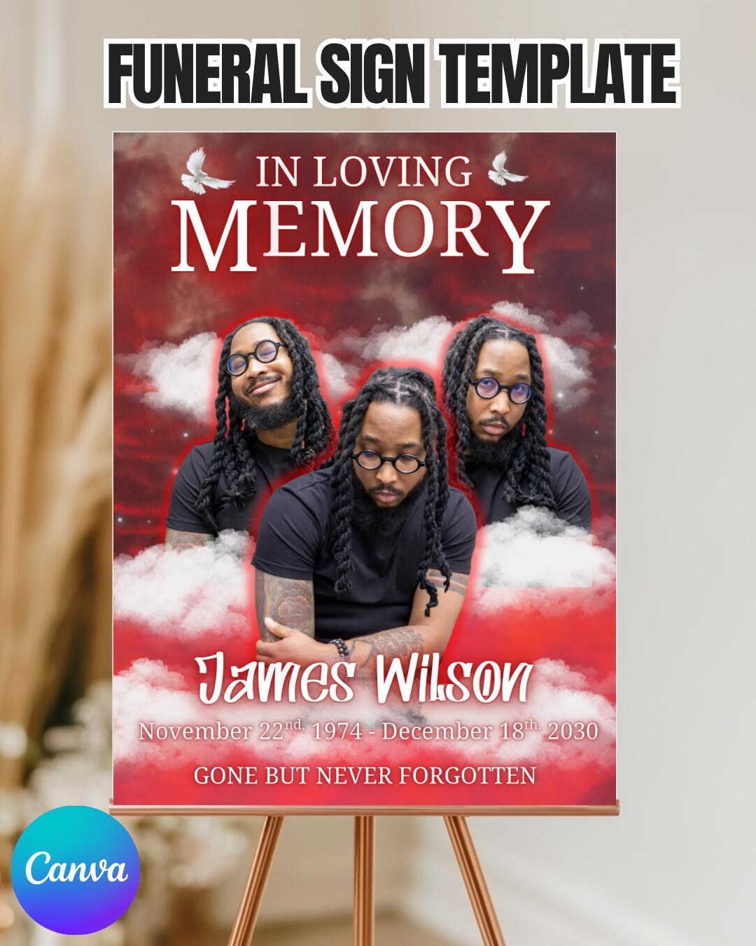 Red Funeral Welcome Sign Canva Template – in Loving Memory Poster ...
