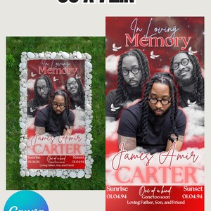 Red Funeral Grave Blanket Template – 36x72” Editable Canva Memorial Design – in Loving Memory ...