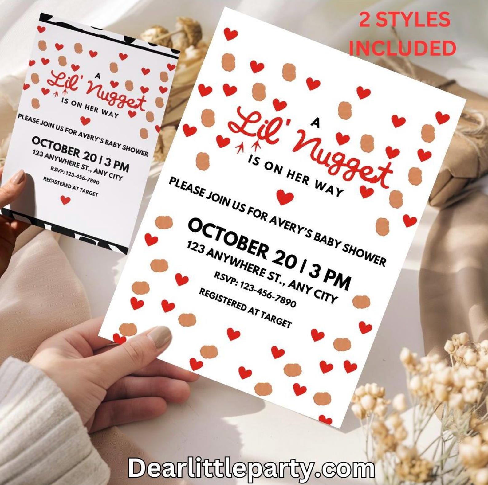 Nugget Baby Shower Invite– Lil Nugget on the Way | Canva Template ...
