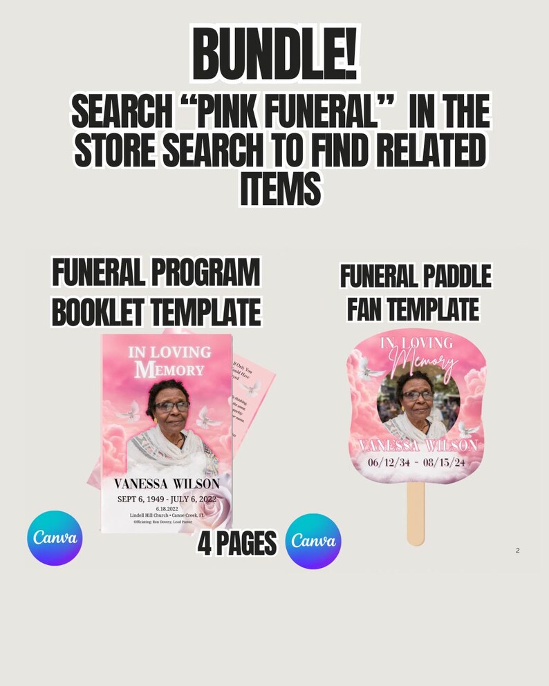 Pink Funeral Paddle Fan Template Canva | Memorial Fan Template With ...