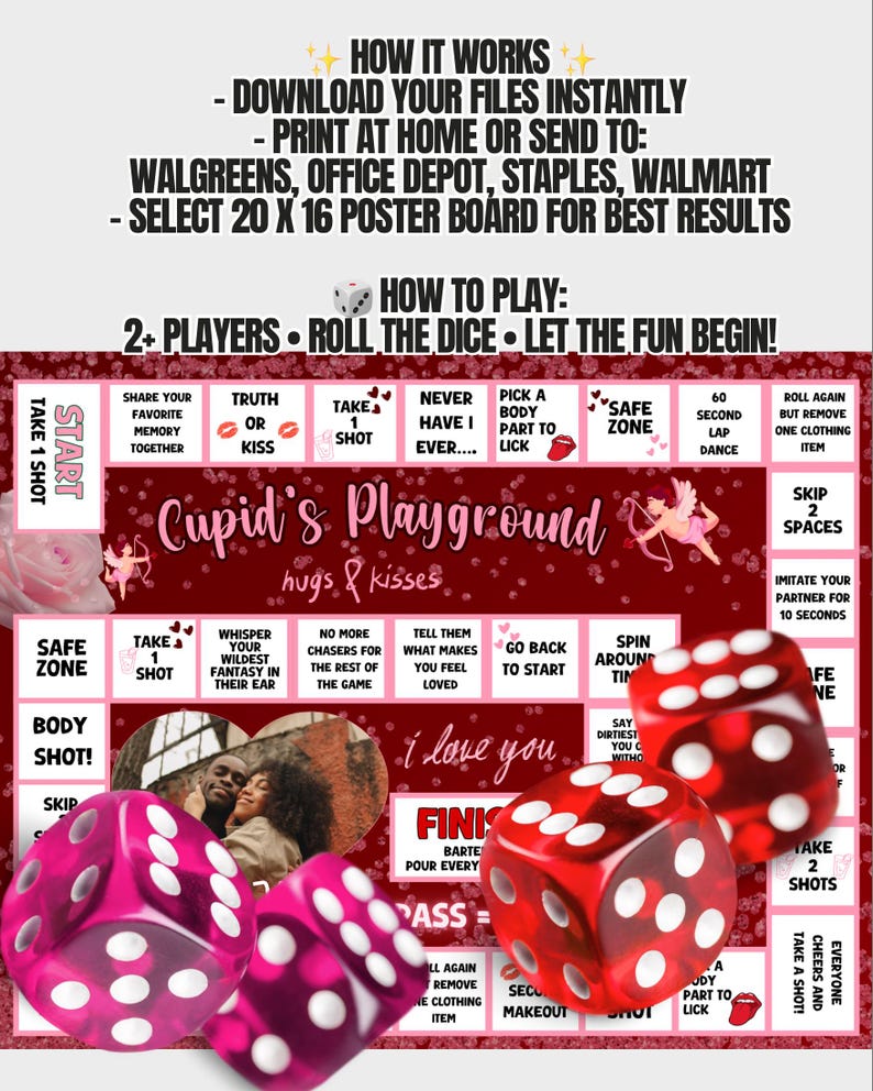 Valentine’s Day Drinking Game Template | Printable Board Game | Couples ...