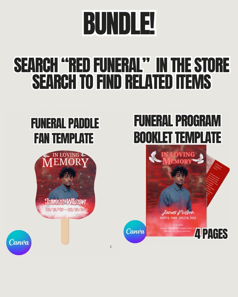Red Funeral Paddle Fan Template Canva | Memorial Fan Template With ...