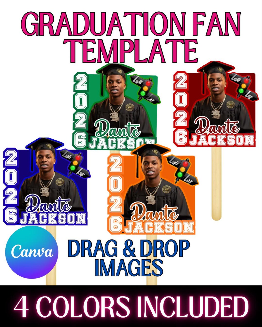 Customizable Graduation Fan Template: Editable Canva, Multiple Colors ...