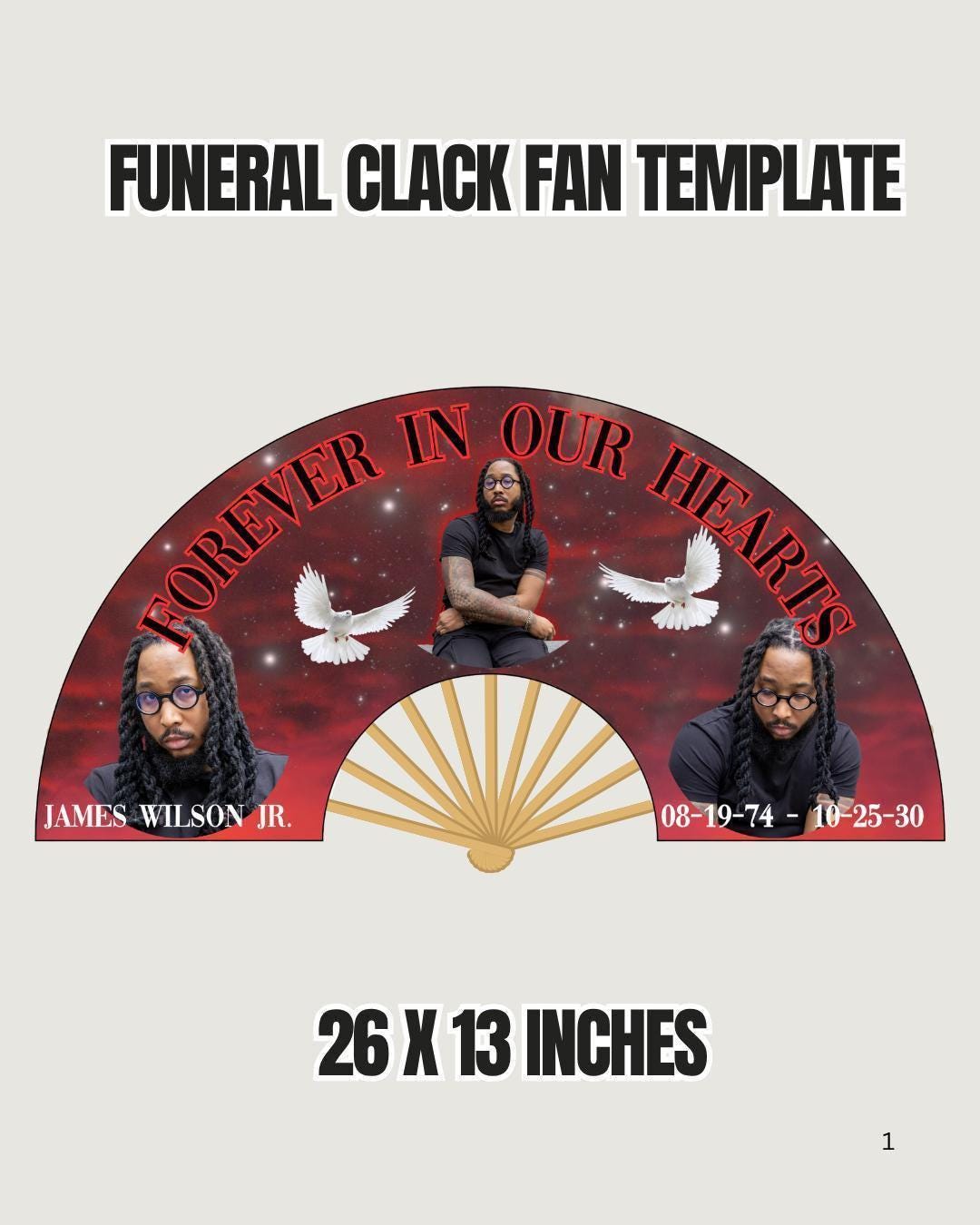 Memorial Hand Fan Template, Red Celestial Design (editable, Printable ...