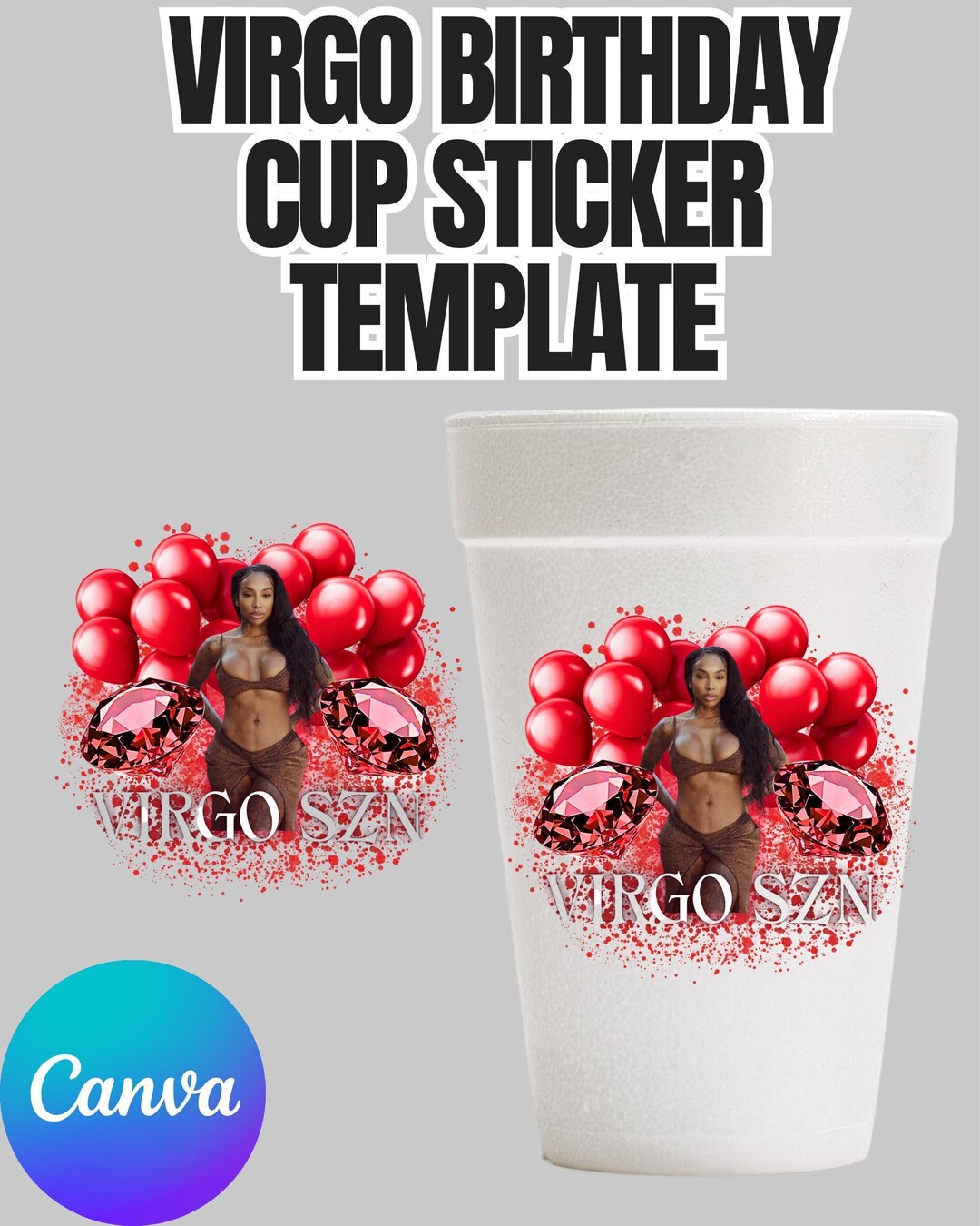 Red Virgo Birthday Cup Sticker Template Custom Editable Canva Label for ...