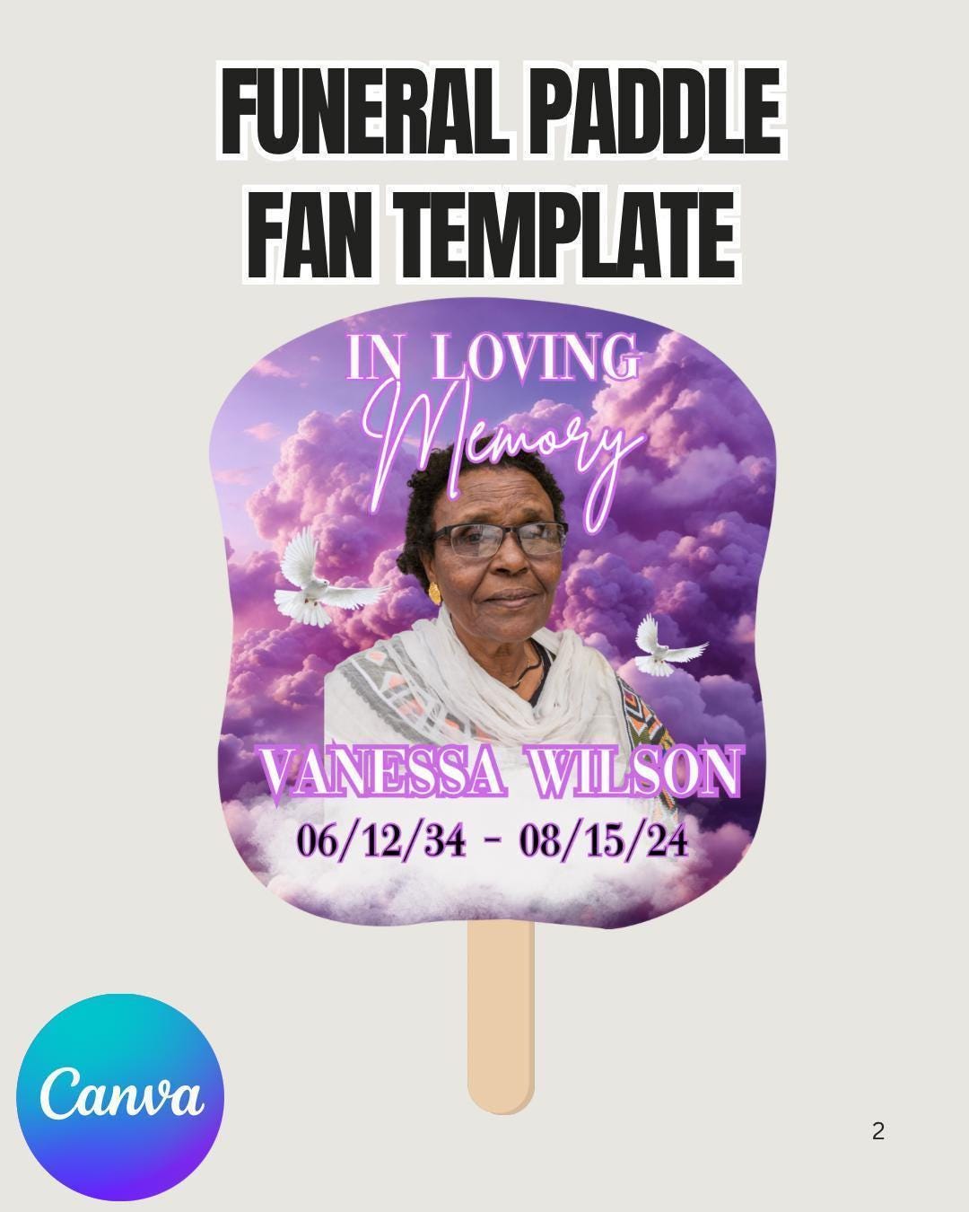 Purple Memorial Paddle Fan Template - Funeral Keepsake Design - Etsy