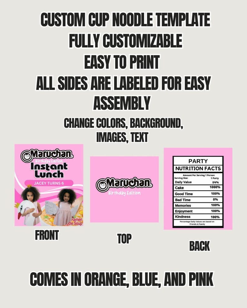 Cup Noodle Label Template - Editable Canva Party Favor - Etsy