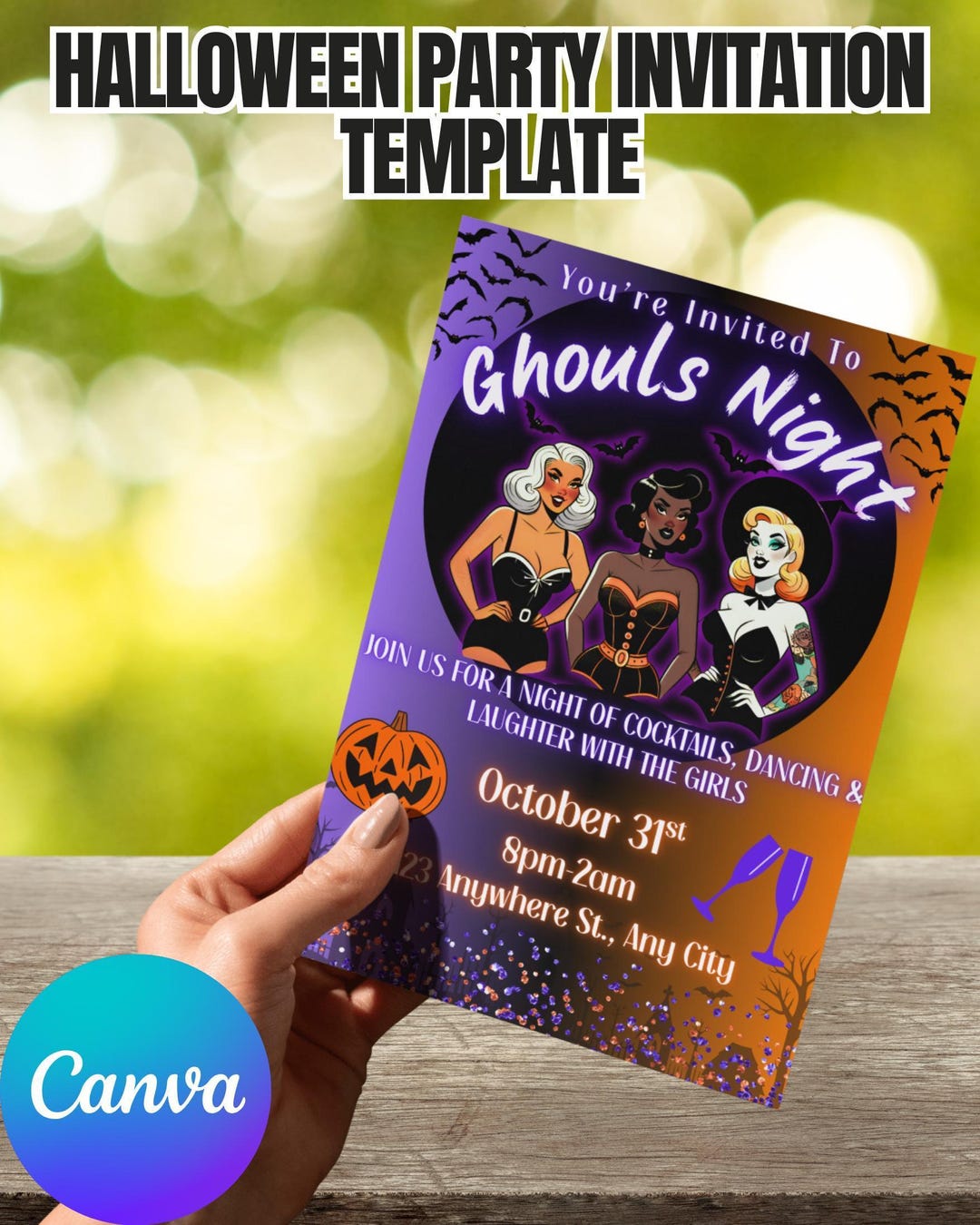 Ghouls Night Halloween Invitation Template – Canva Printable - Etsy