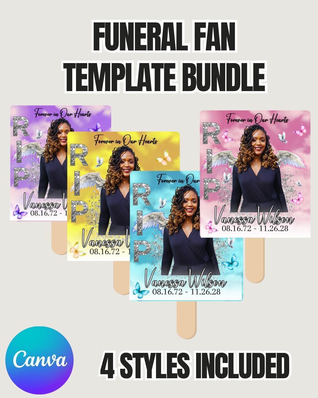 Funeral Paddle Fan Template Bundle - With 4 Styles - Memorial Keepsake ...