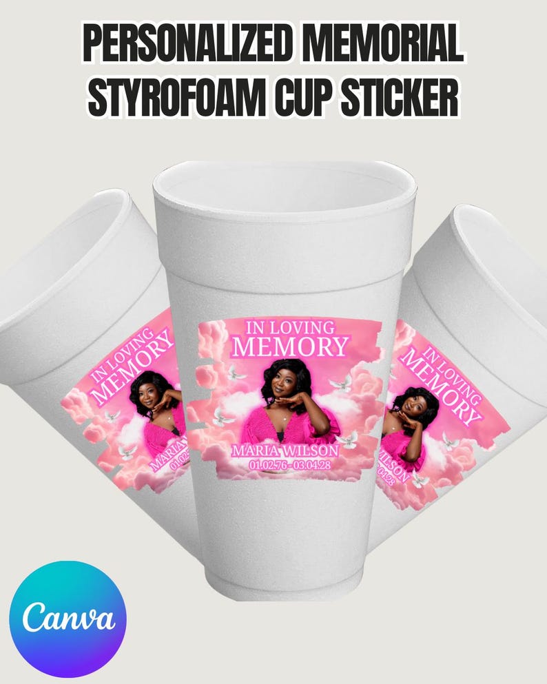 Pink Funeral Cup Sticker Template - in Loving Memory Drink Label - Etsy