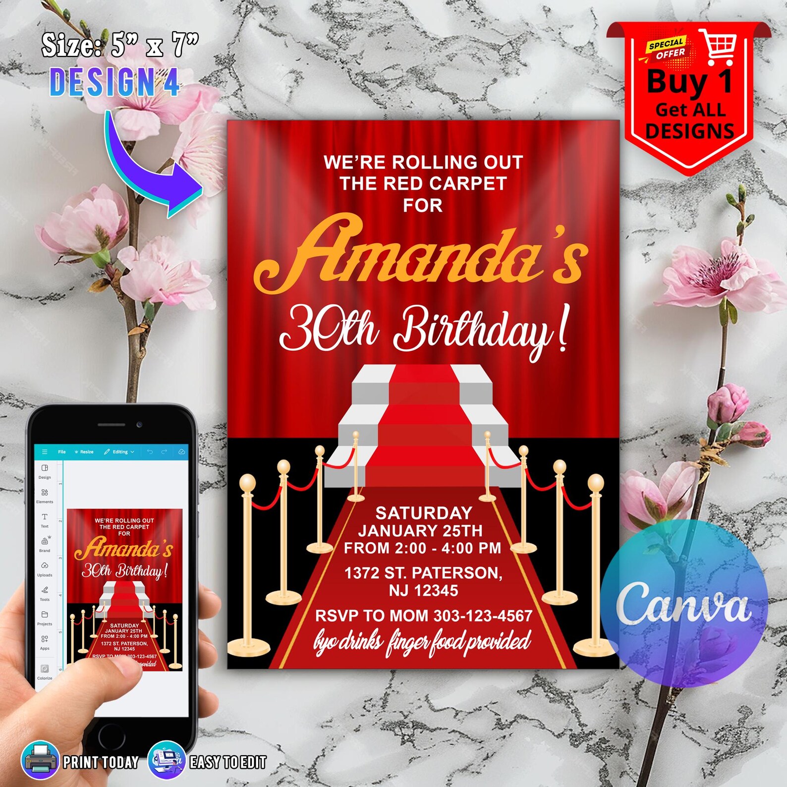 Red Carpet Invite, Movie Red Carpet Birthday Invitation, Movie Invitation, Hollywood Theme ...