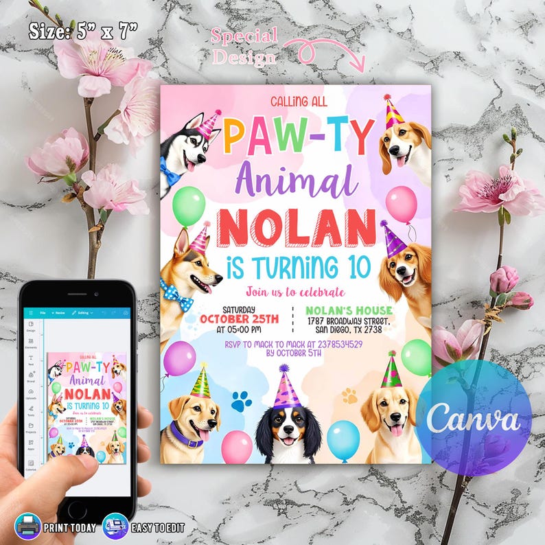 Editable Dog Birthday Invitation Template, Puppy Birthday Invitation ...