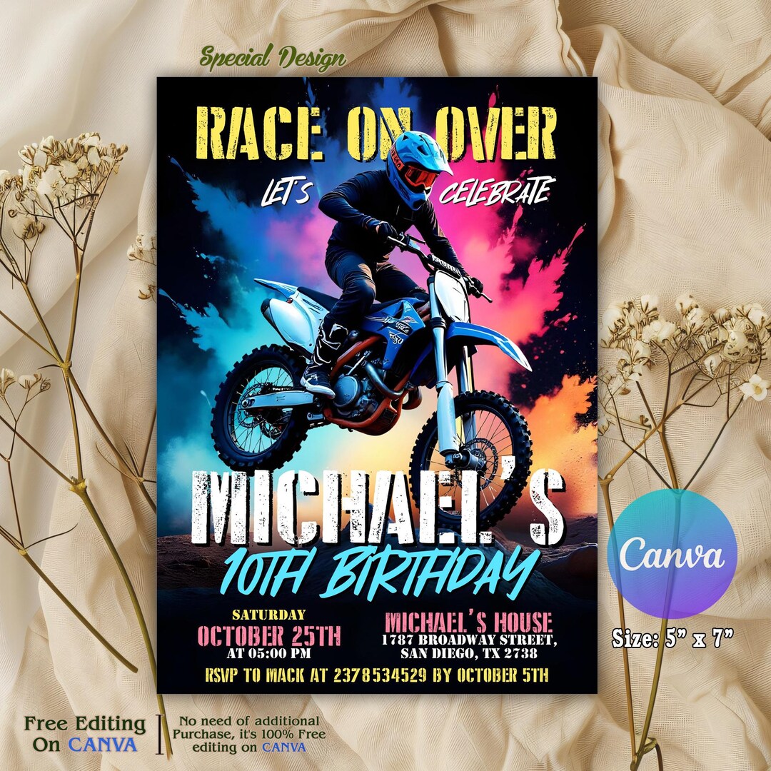 Motocross Birthday Invitation,dirt Bike Birthday Party,motocross ...
