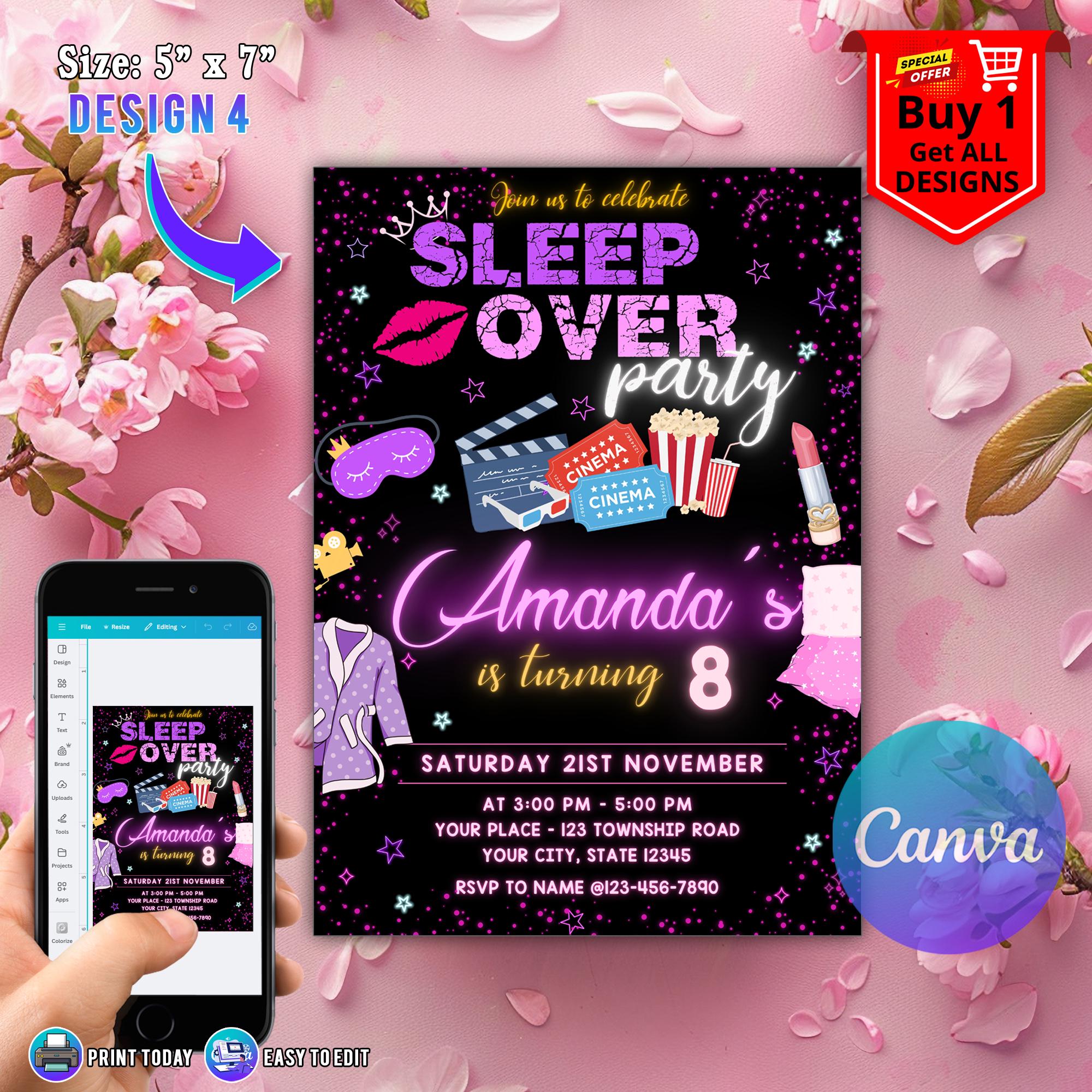 Sleepover Birthday Invitation, Printable Sleepover Invite, Slumber ...