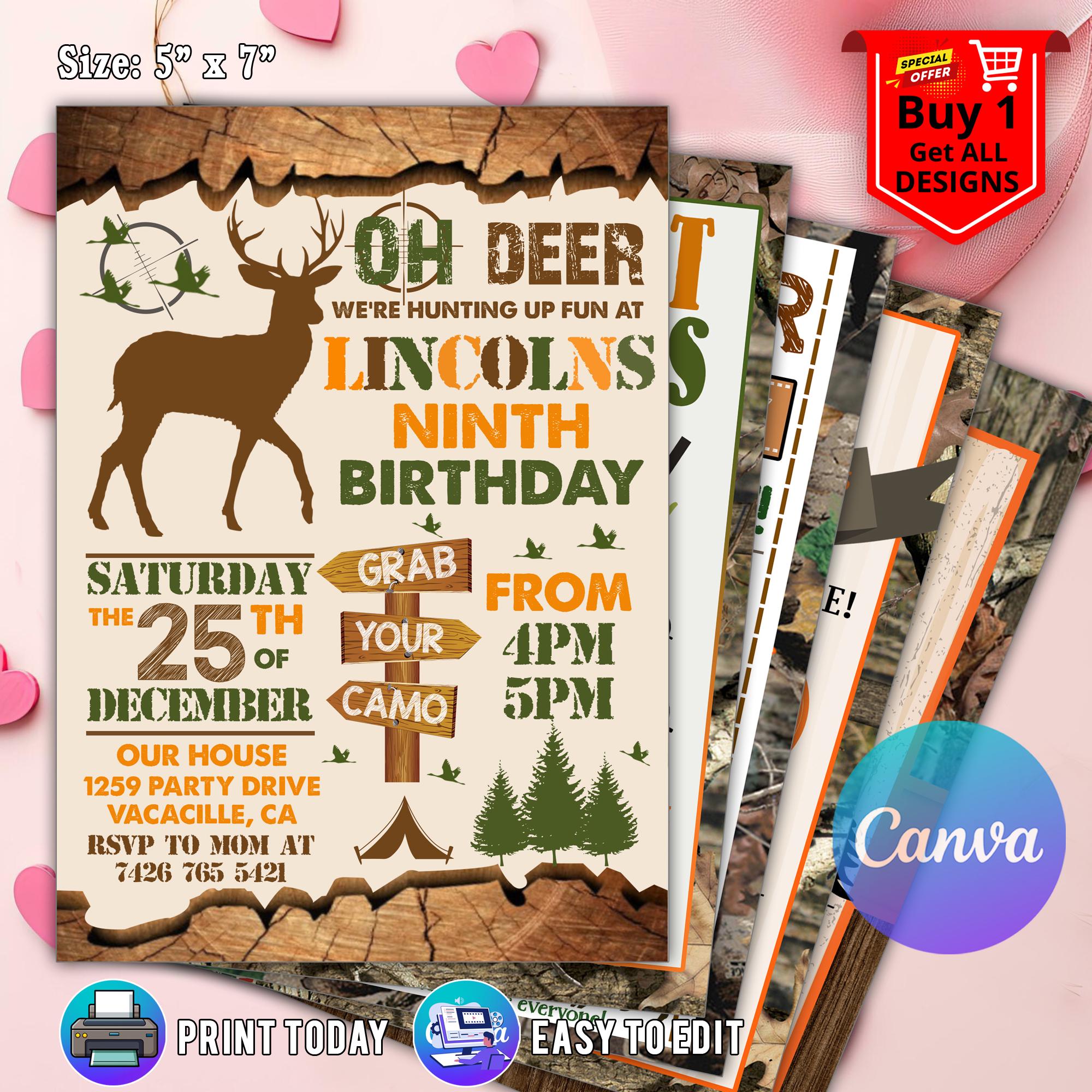 Hunting Birthday Invitation, Camo Birthday, Deer Birthday, Hunting ...