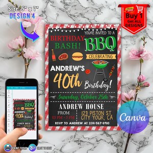 BBQ Birthday Invitation, Barbecue Red Gingham Backyard Party Template, Barbecue Grill Invite ...