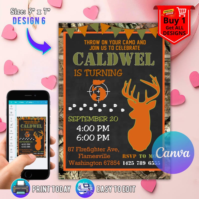 Hunting Birthday Invitation, Camo Birthday, Deer Birthday, Hunting ...