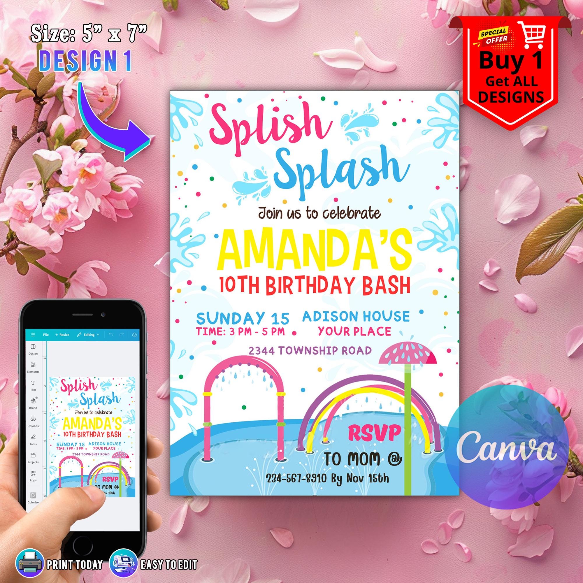 Splash Pad Party Invitation, Editable Splash Invitation, Water Park ...