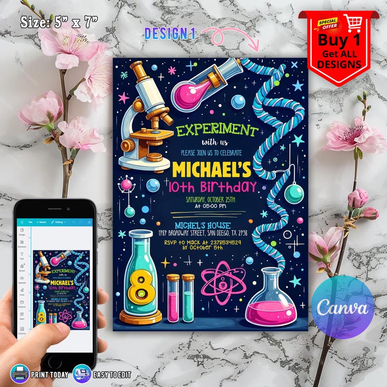 Editable Mad Science Birthday Invitation, Boy Girl Science Party ...