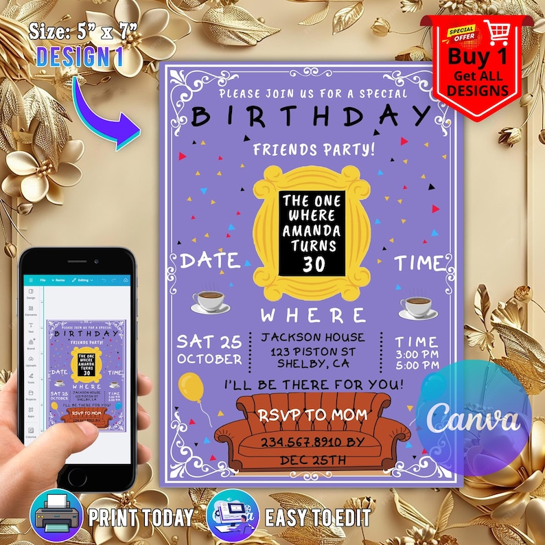 Editable Friends Birthday Invitation the One Where Friends Birthday ...