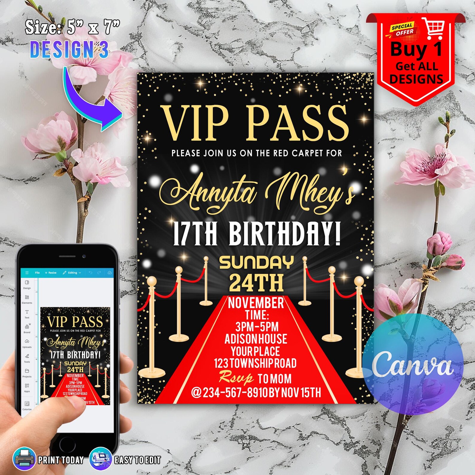 Red Carpet Invite, Movie Red Carpet Birthday Invitation, Movie Invitation, Hollywood Theme ...