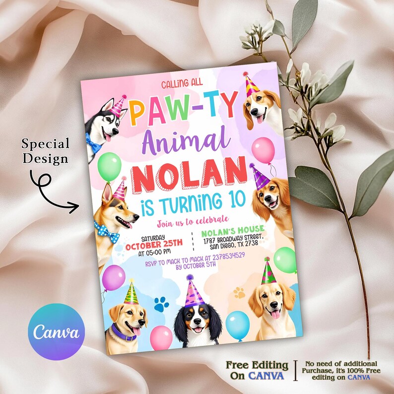 Editable Dog Birthday Invitation Template, Puppy Birthday Invitation ...