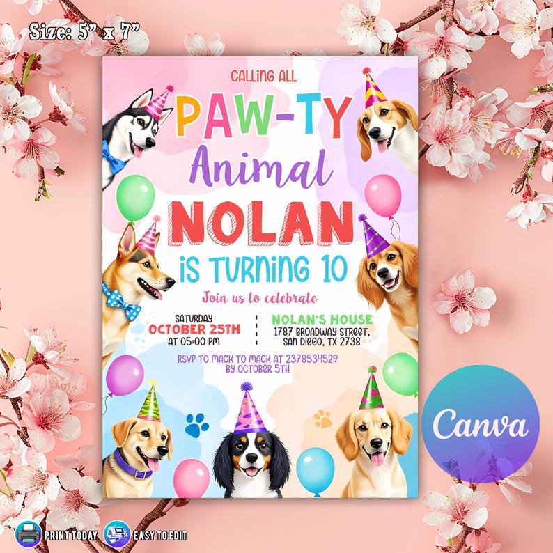 Editable Dog Birthday Invitation Template, Puppy Birthday Invitation ...
