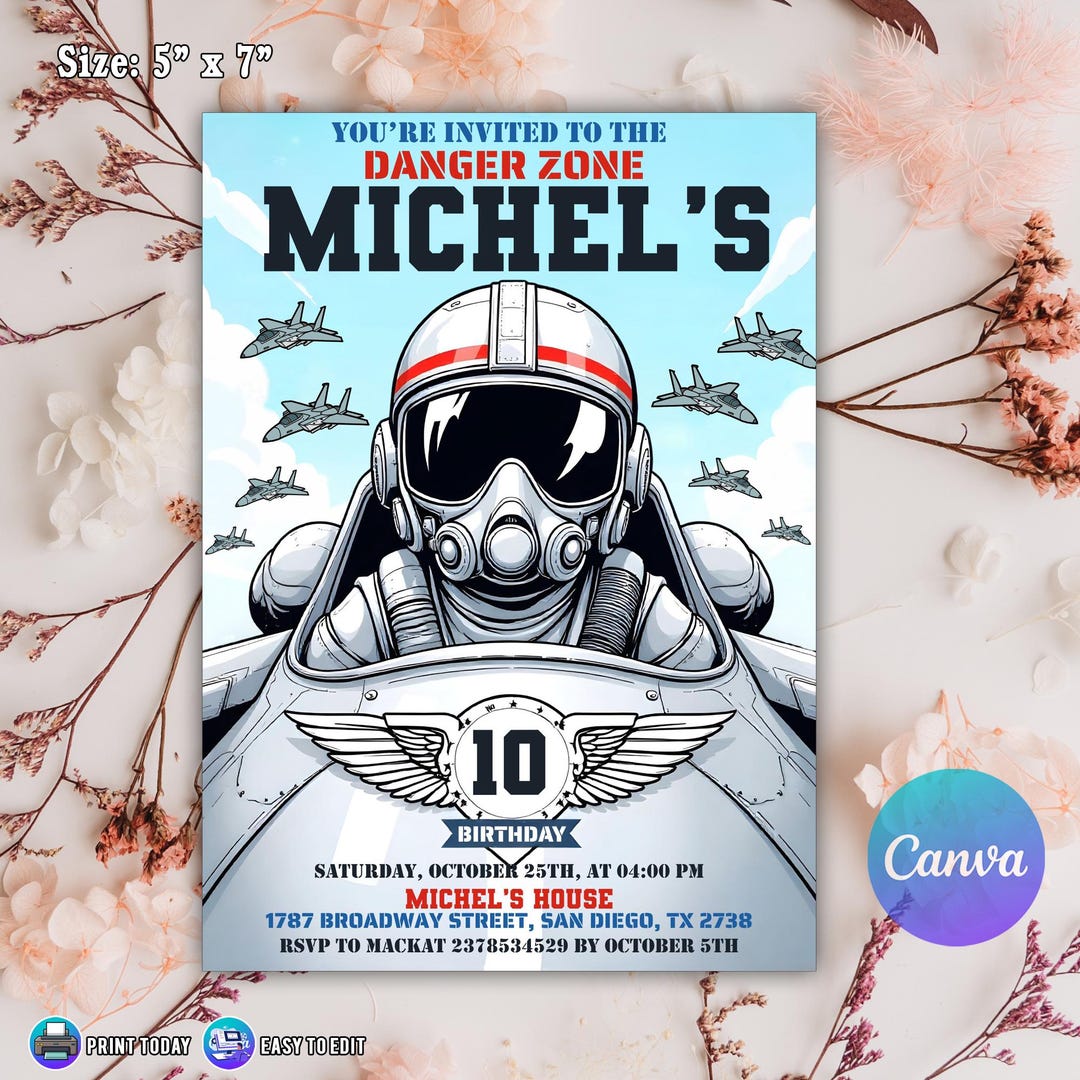 Editable Fighter Pilot Invitation, Fighter Jet Pilot Invitation Boy ...