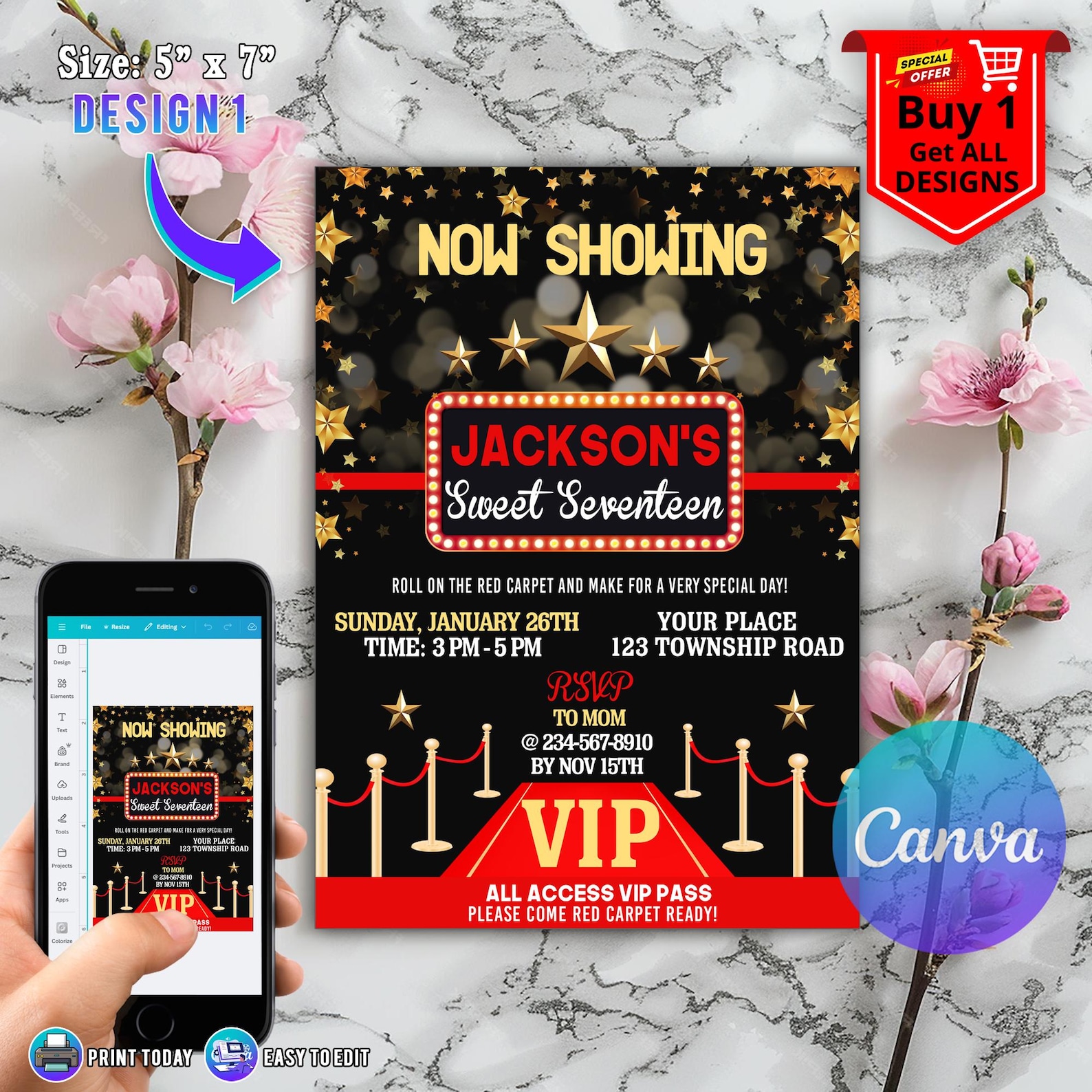 Red Carpet Invite, Movie Red Carpet Birthday Invitation, Movie Invitation, Hollywood Theme ...