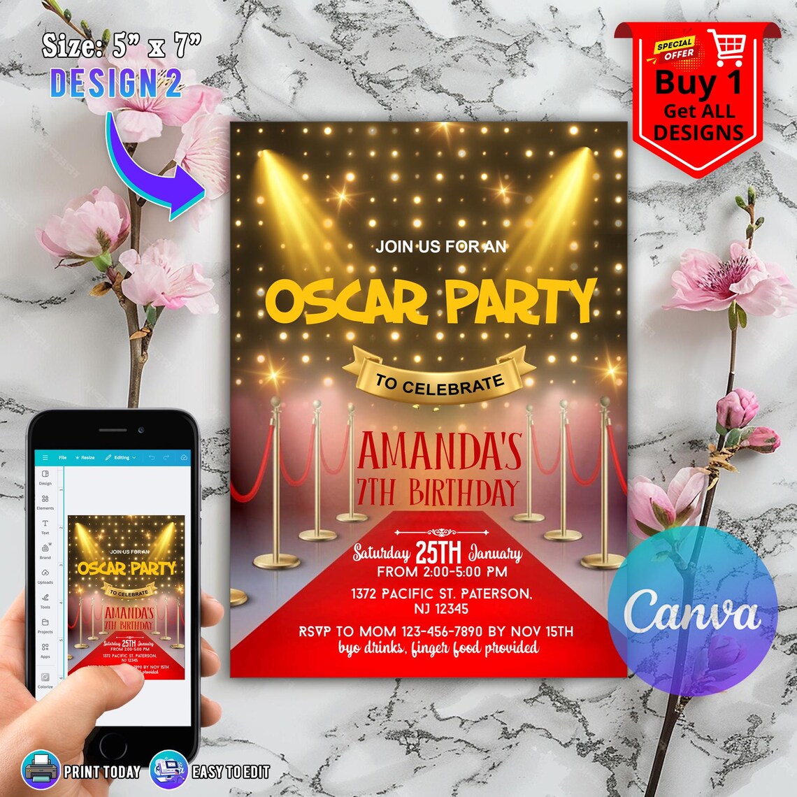 Red Carpet Invite, Movie Red Carpet Birthday Invitation, Movie Invitation, Hollywood Theme ...
