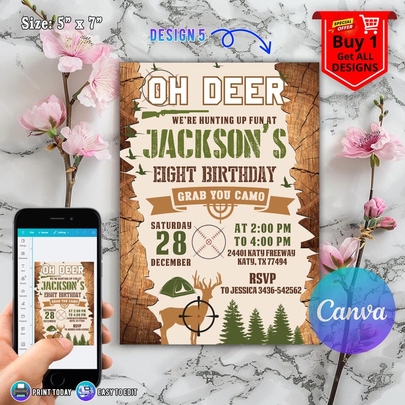 Hunting Birthday Party Invitation, Hunting Invite, Hunting Invitation ...