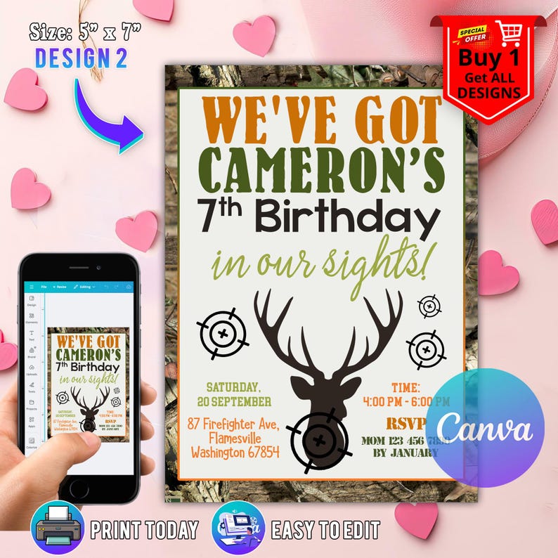 Hunting Birthday Invitation, Camo Birthday, Deer Birthday, Hunting ...