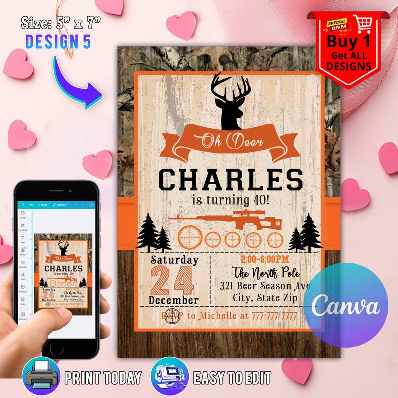 Hunting Birthday Invitation, Camo Birthday, Deer Birthday, Hunting ...