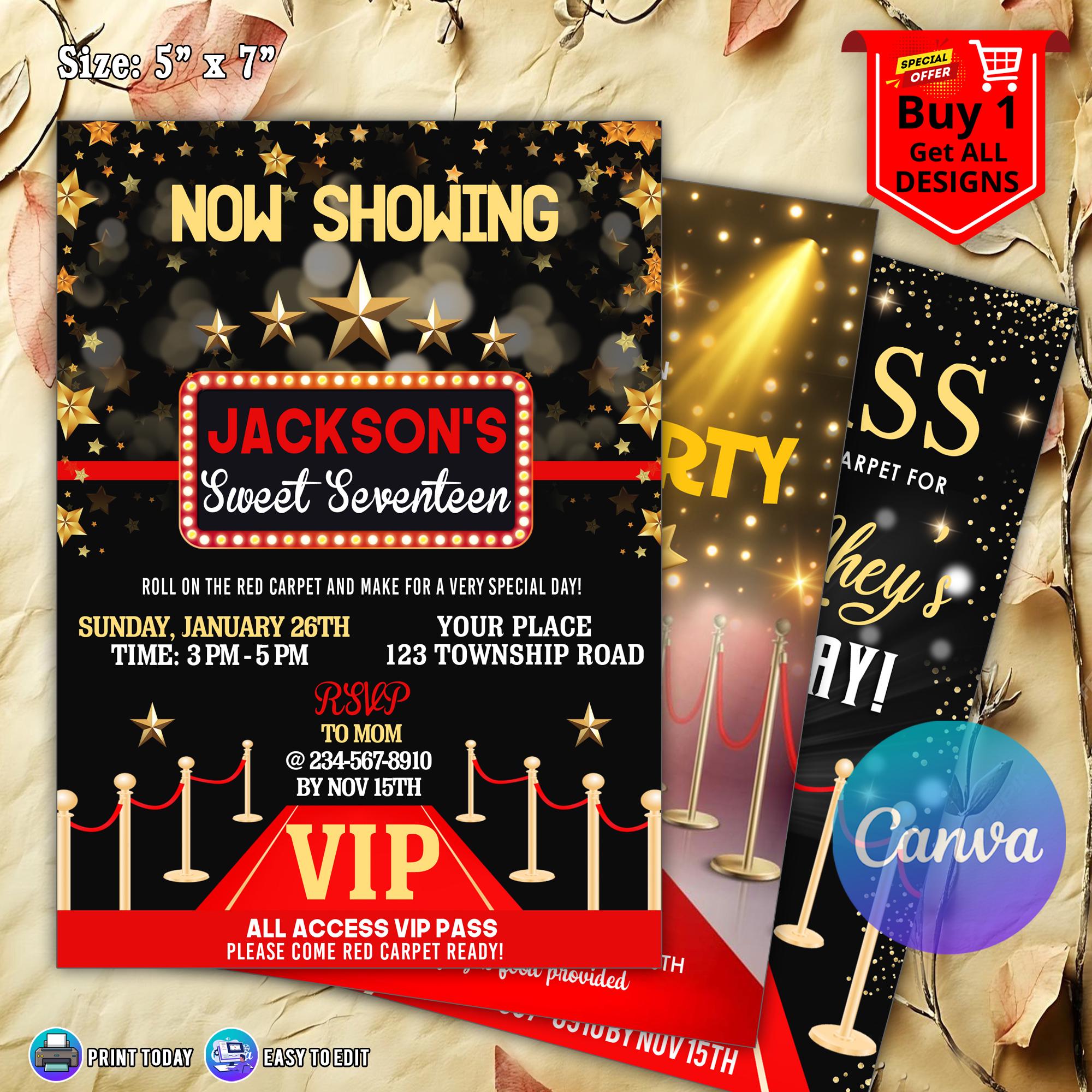 Red Carpet Invite, Movie Red Carpet Birthday Invitation, Movie Invitation, Hollywood Theme ...