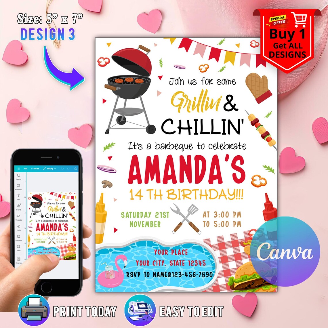 Editable Pool Party and BBQ Invitation, Summer Party Invite, Pool Party ...