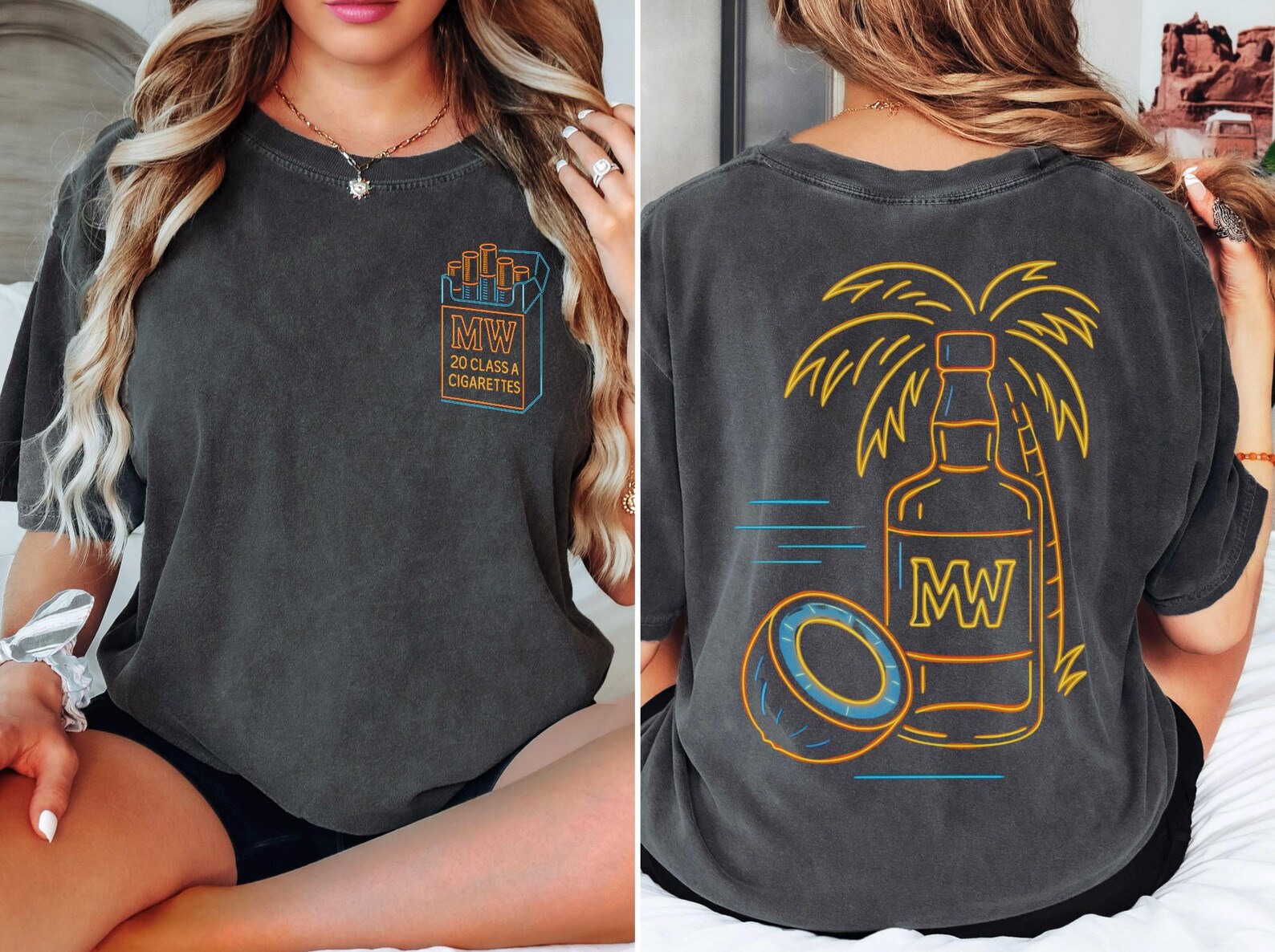 Miami Whiskey & Cigarettes Inspired Neon Color Graphic Tee Country ...