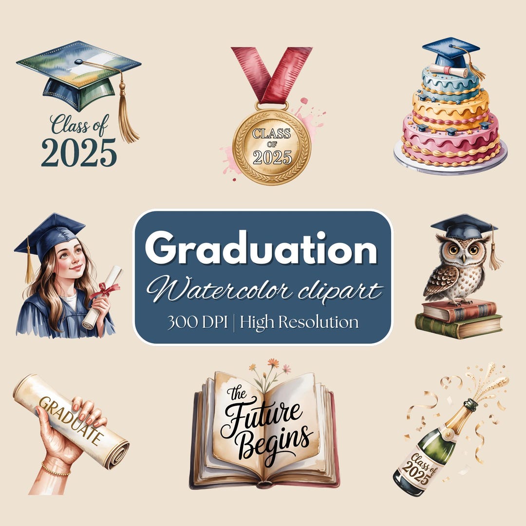 2025 PNG Graduation Watercolor Clipart, Graduation Cap PNG, Graduation ...