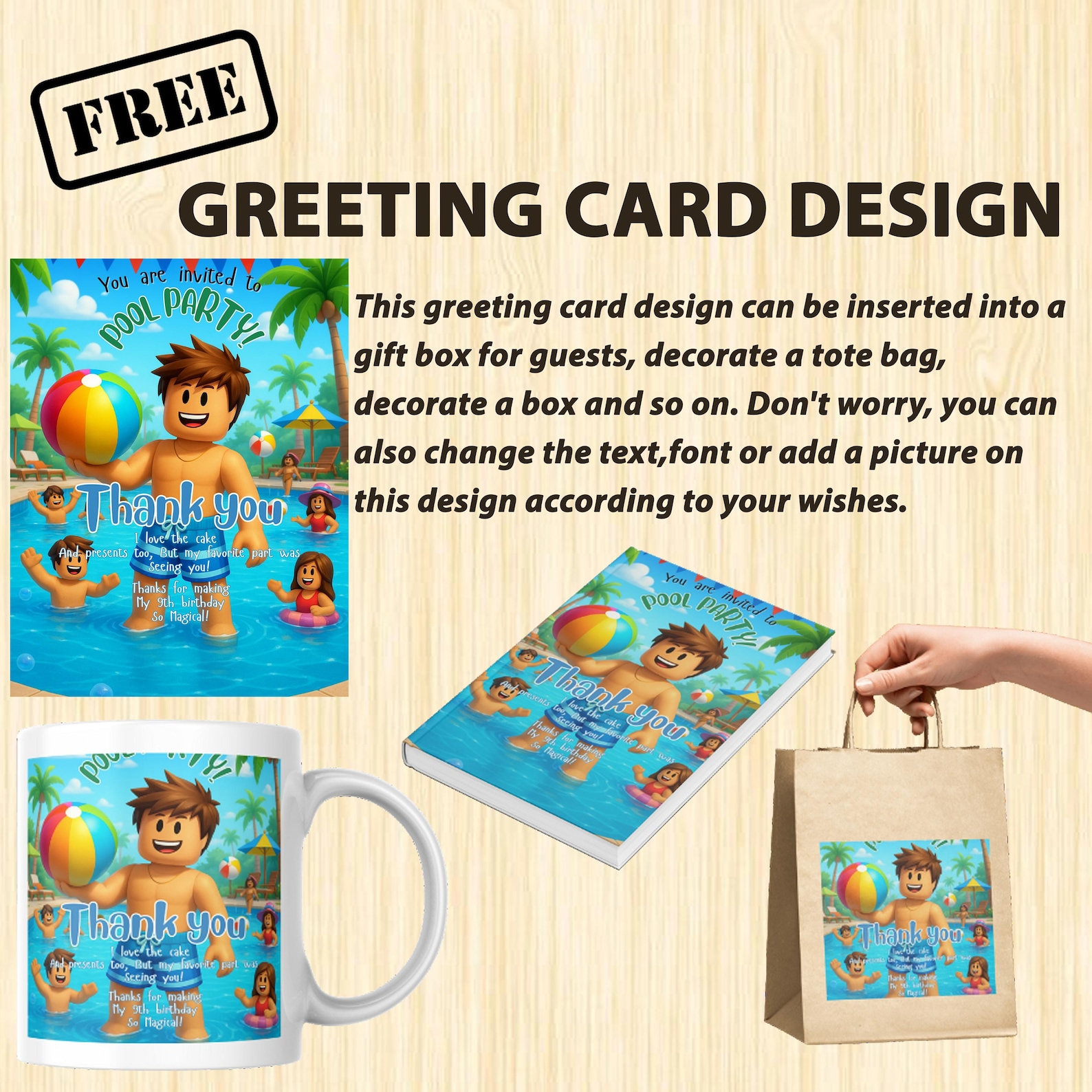 Editable Roblox Pool Party Invitation | Customizable Birthday Invite ...