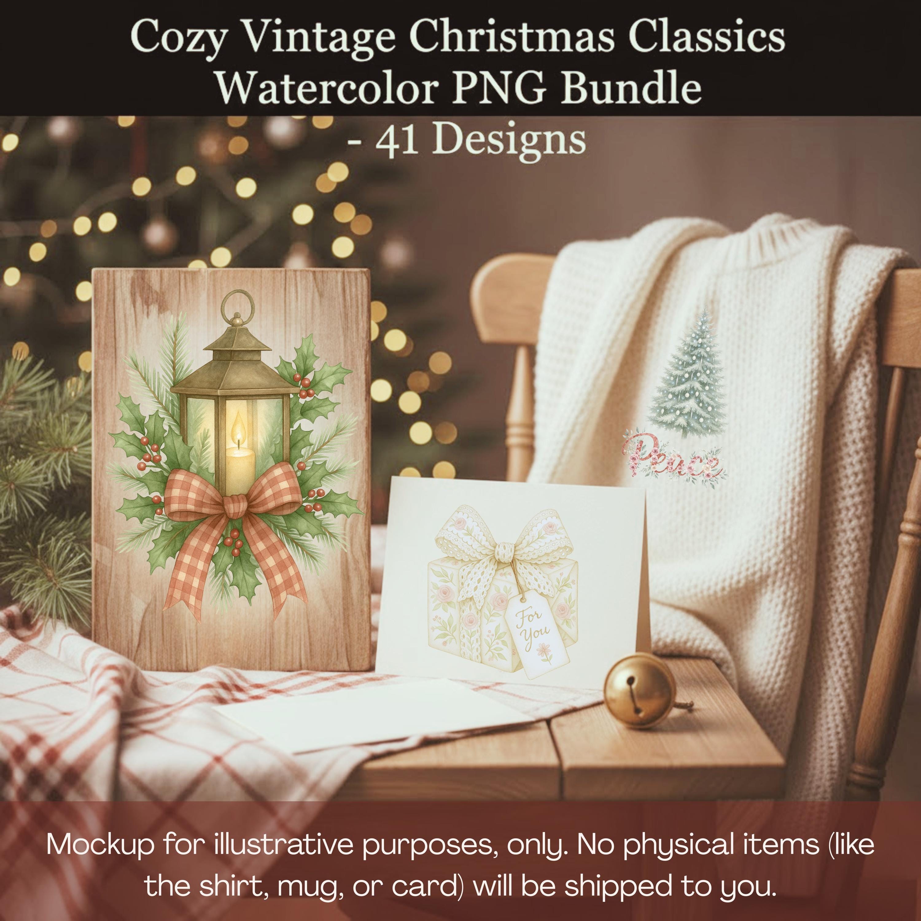 Cozy Vintage Christmas PNG Clipart Bundle - Classic Watercolor Graphics ...
