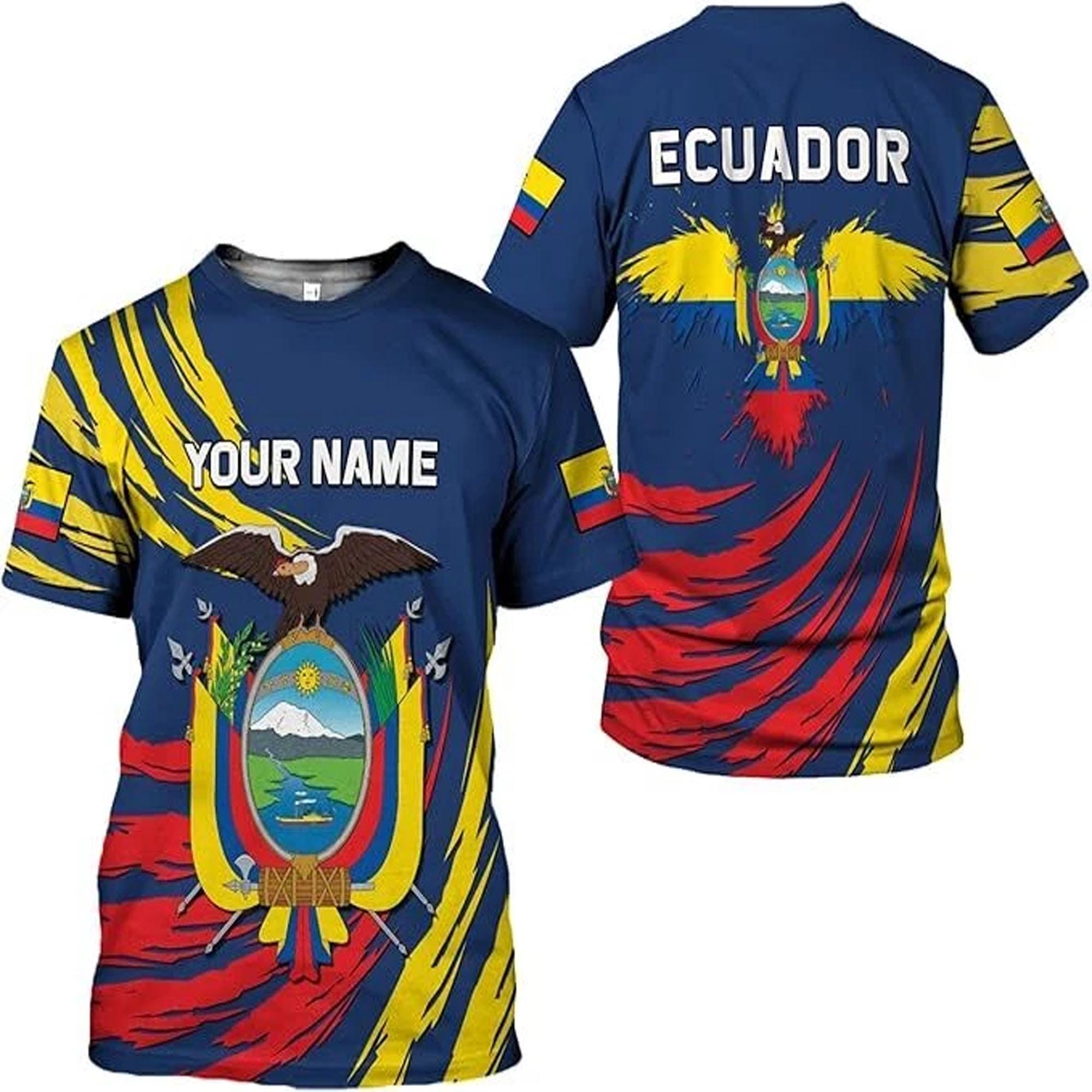 Ecuador 3D Flag T-shirt – Custom Name Ecuadorian Pride Shirt With Bold ...