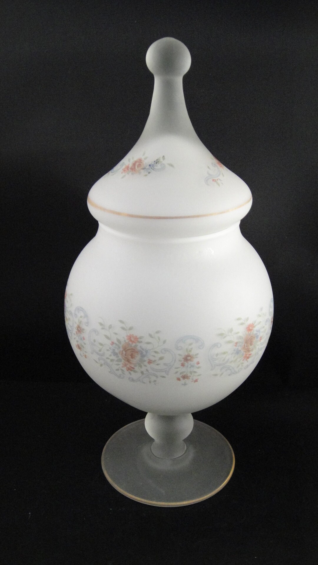 Frosted Glass Covered Compote Pale Floral and Swirl Design - Etsy