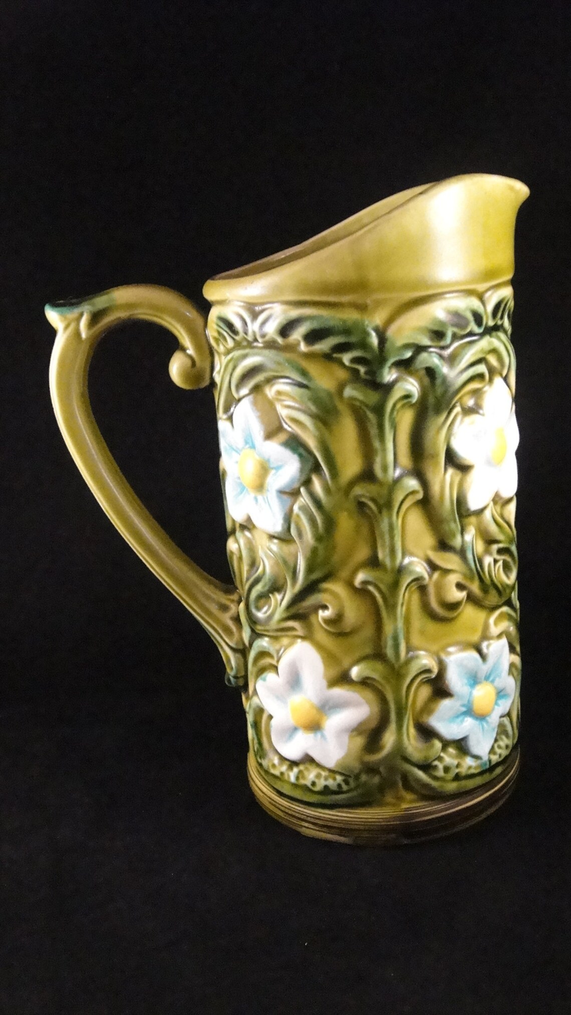 Geo Lefton Ceramic Pitcher 6452 Green Flower and Vine Design - Etsy