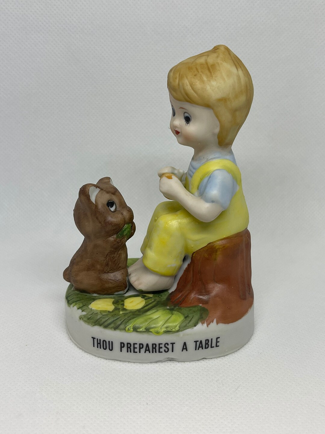 Thou Preparest A Table Little Boy Feeding Animal China Figurine Korea ...